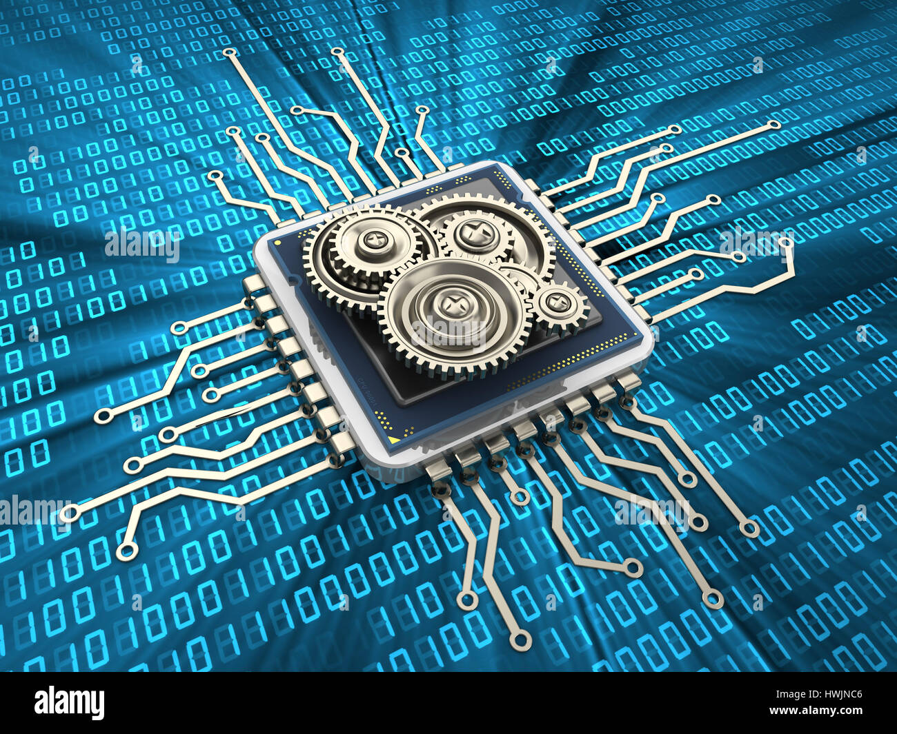 abstract 3d illustration of cpu with gear wheels Stock Photo - Alamy