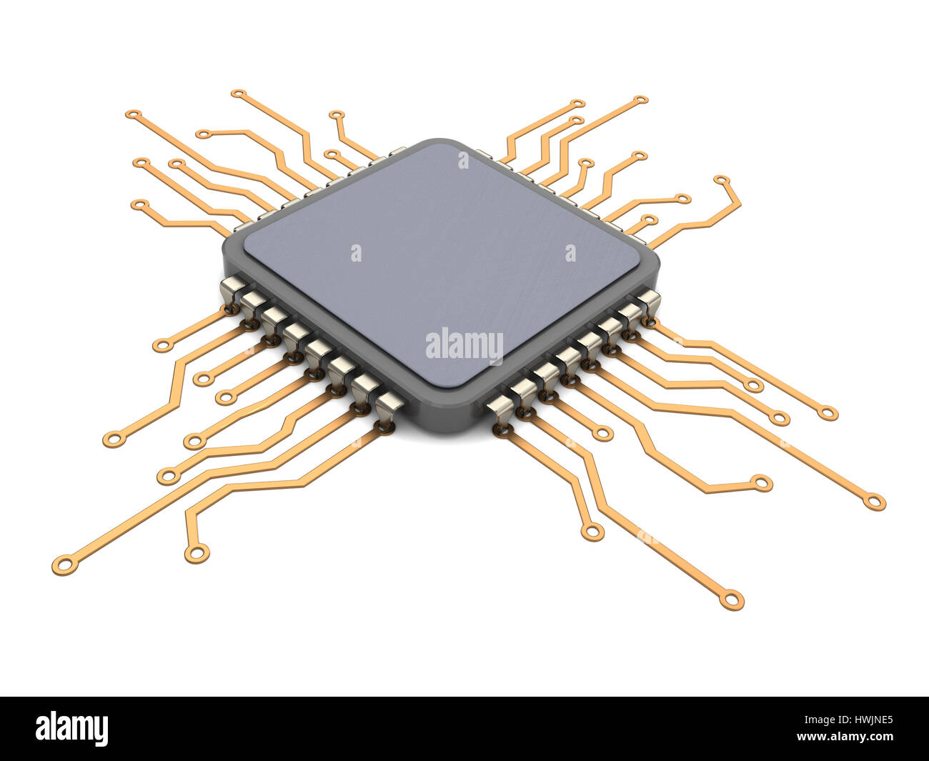 3d illustration of electronic circuit and CPU over white background ...