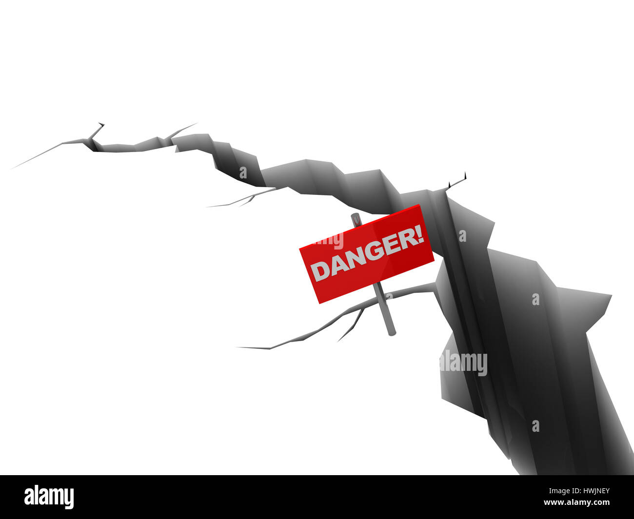 3d illustration of crack with danger red sign Stock Photo - Alamy