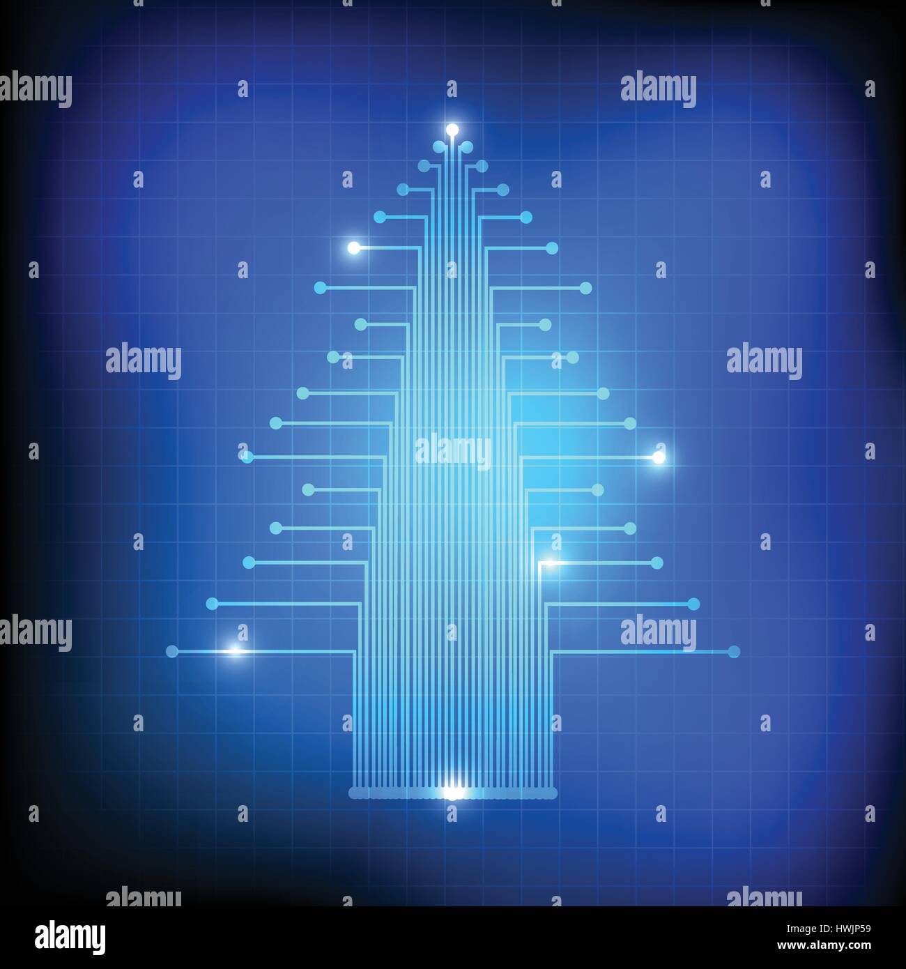 Vector : Electronic circuit in christmas tree on blue grid background ...