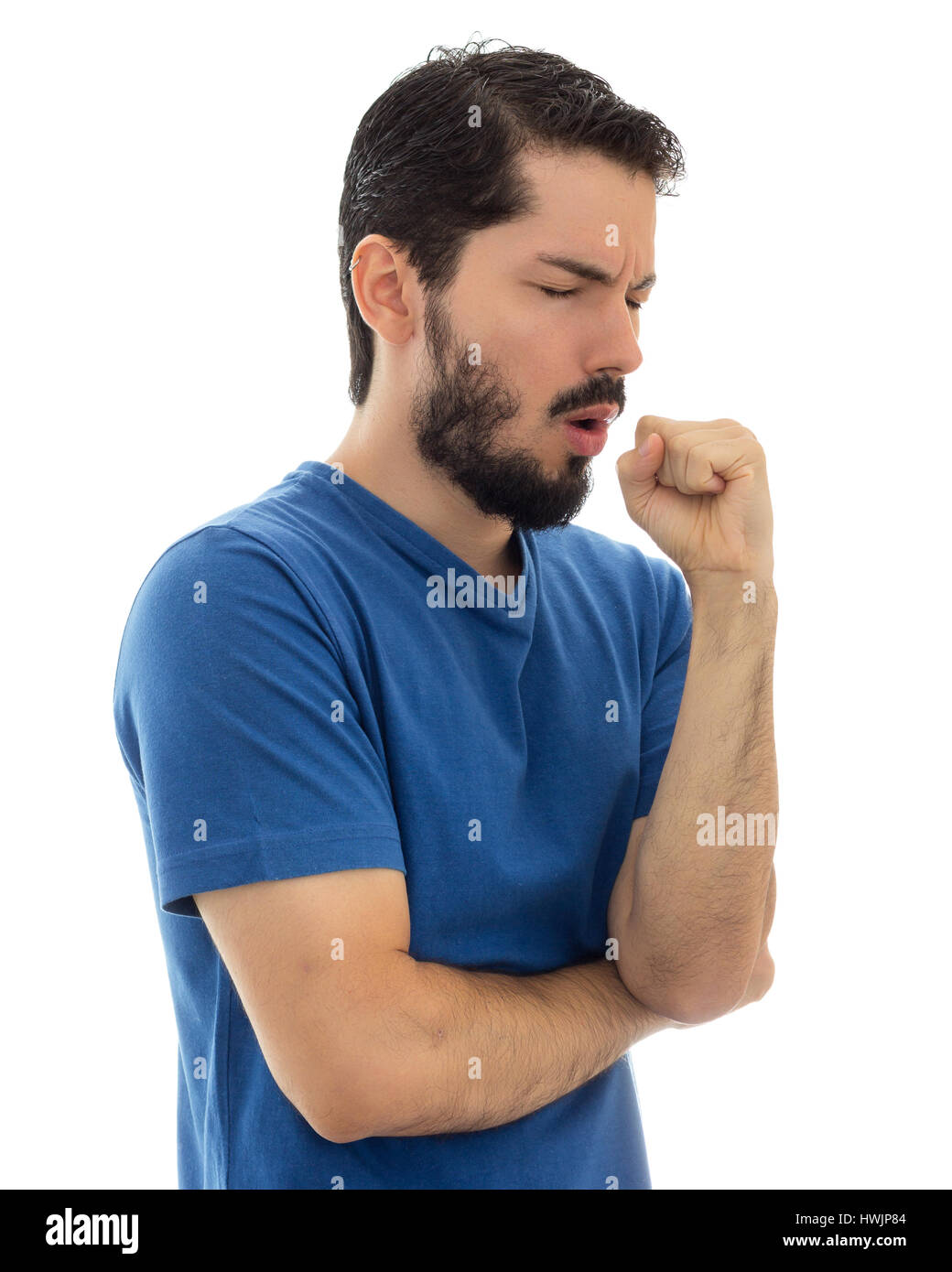 Young man with cough, isolated on white background Stock Photo - Alamy