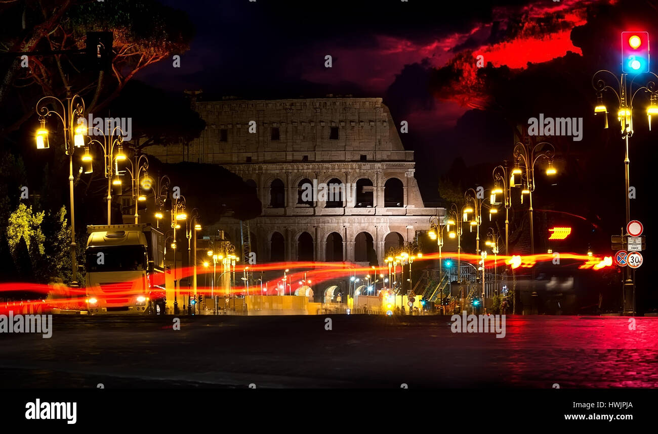 Colosseum and beautiful sky at night in Rome, Italy Stock Photo - Alamy