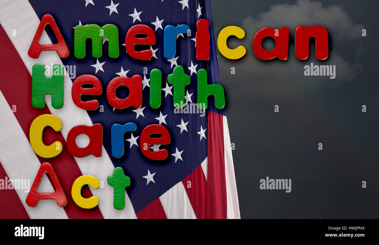 American Health Care Act illustration with US flag Stock Photo - Alamy