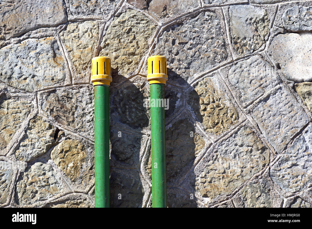 Methane gas pipes on a brick facade Stock Photo - Alamy