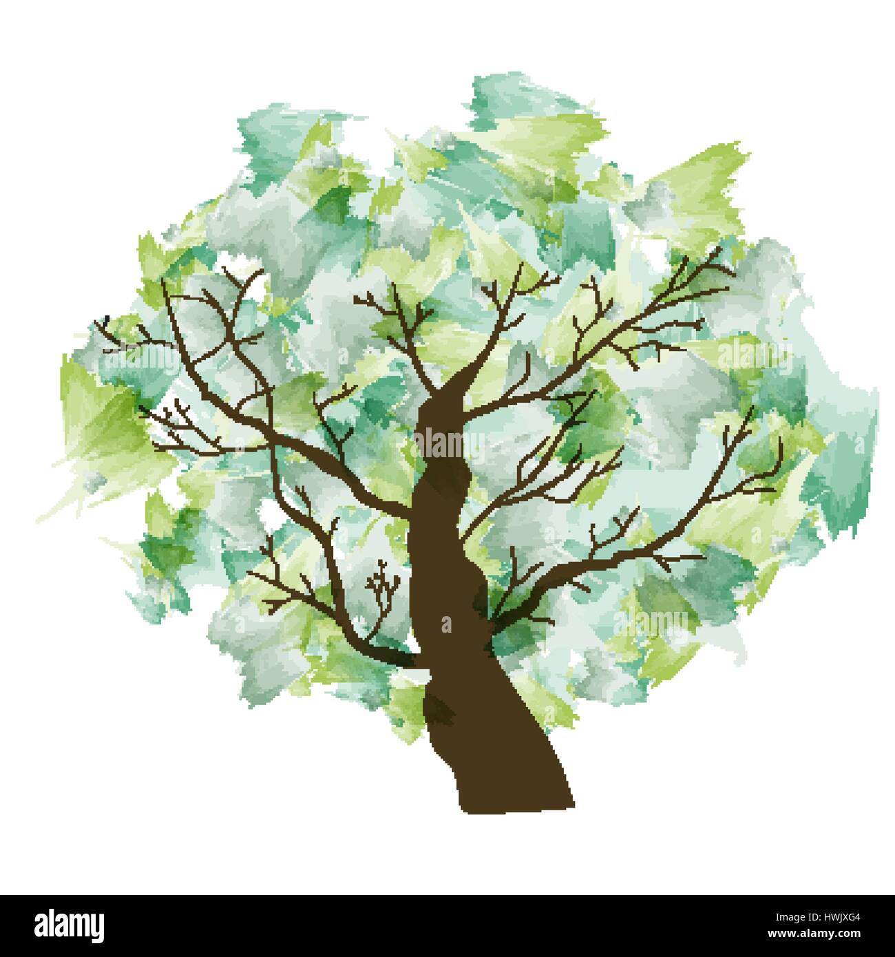 Green Summer Paint Textured Art Tree. Vector Illustration Stock Vector ...