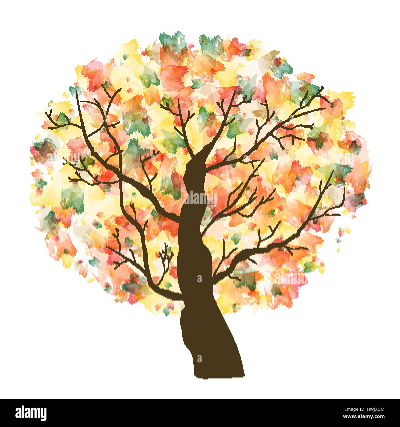Autumn Paint Textured Art Tree. Vector Illustration Stock Vector Image ...