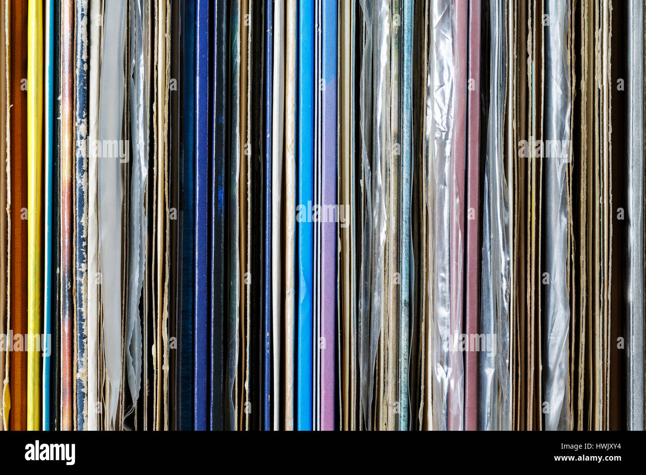Collection of vinyl records in its covers shown up close Stock Photo ...