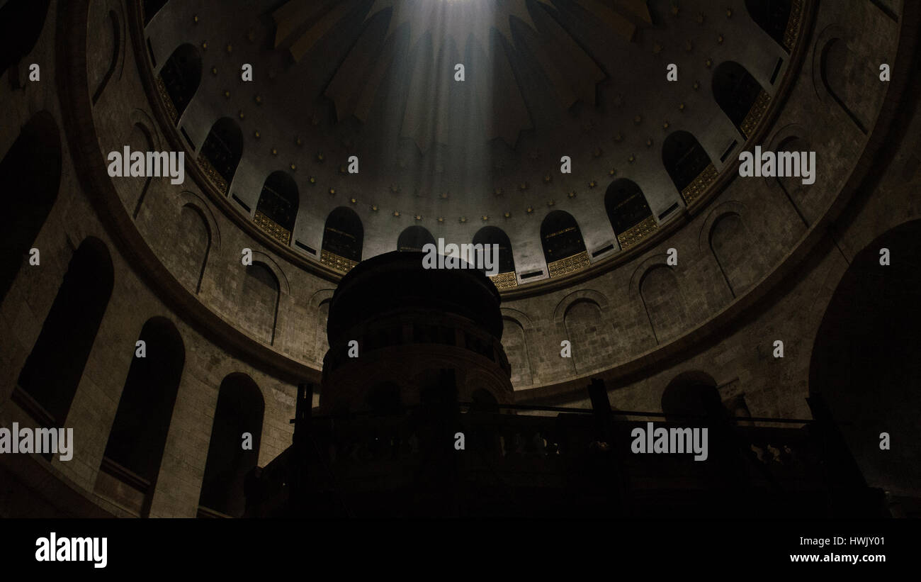 A beam of light over the Aedicule in the Holy Sepulcher Church in ...