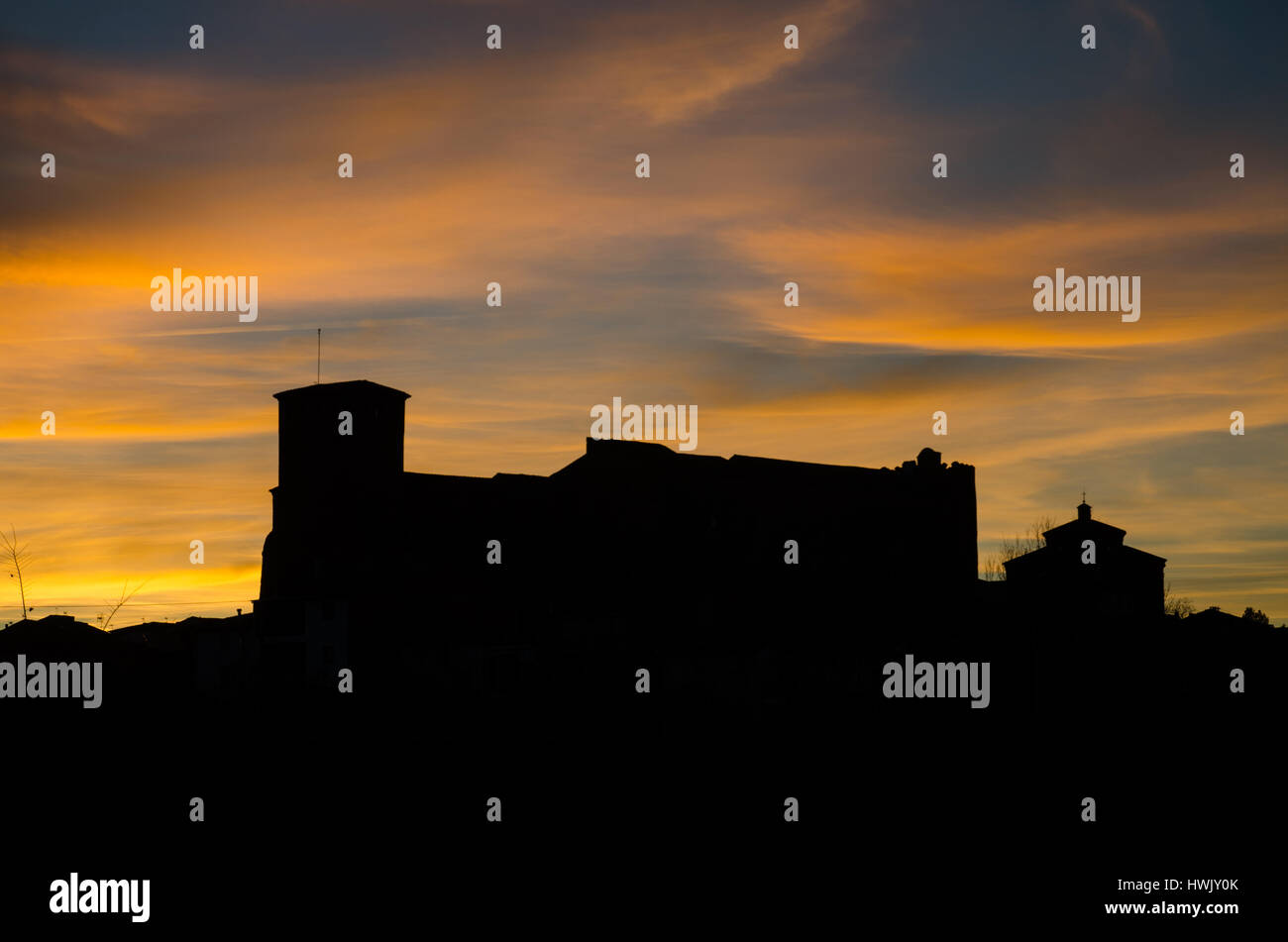 Skyline of Cetina, Zaragoza (Spain), during the sunset highlight the ...