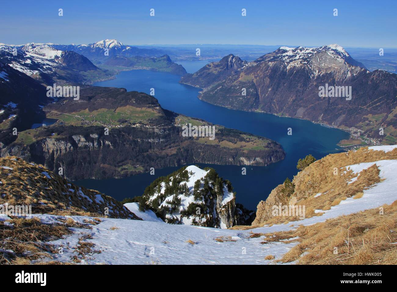 Spring in the Swiss Alps. View from mount Fronalpstock, Stoos ...