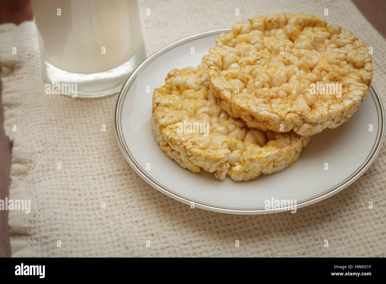 round rice cakes with milk Stock Photo - Alamy