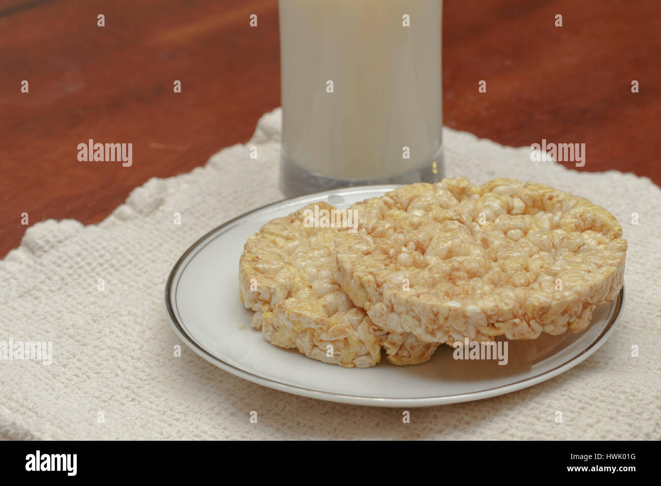 rice cakes with a glass of ice cold milk Stock Photo - Alamy