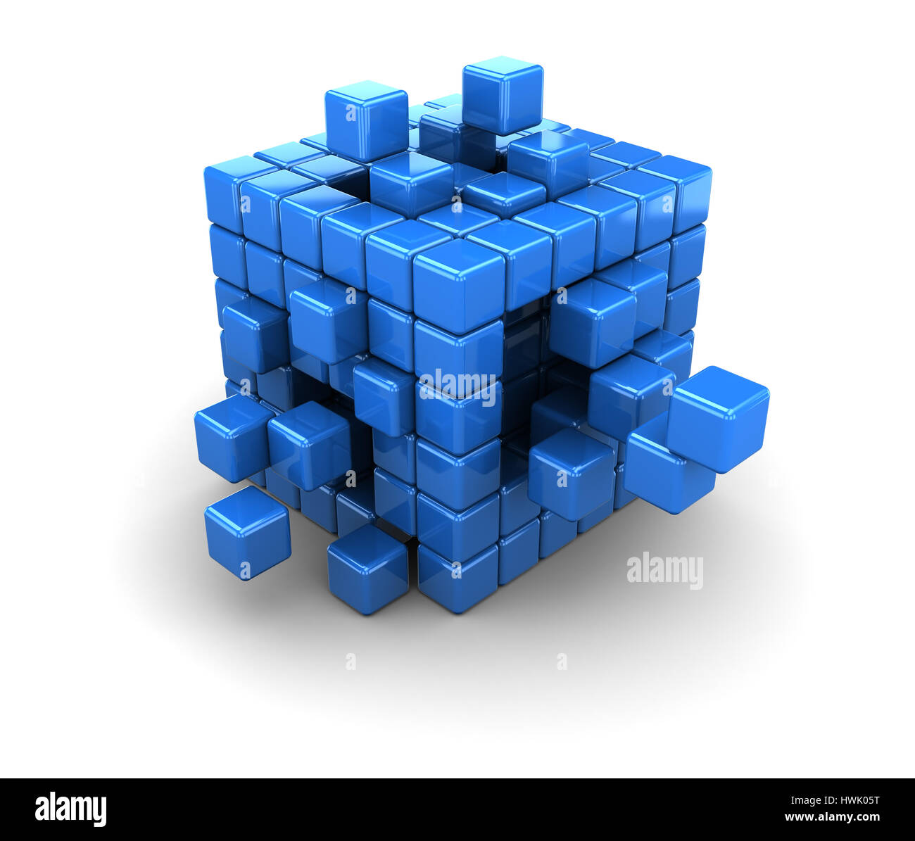abstract 3d illustration of blue cubes structure, over white background ...