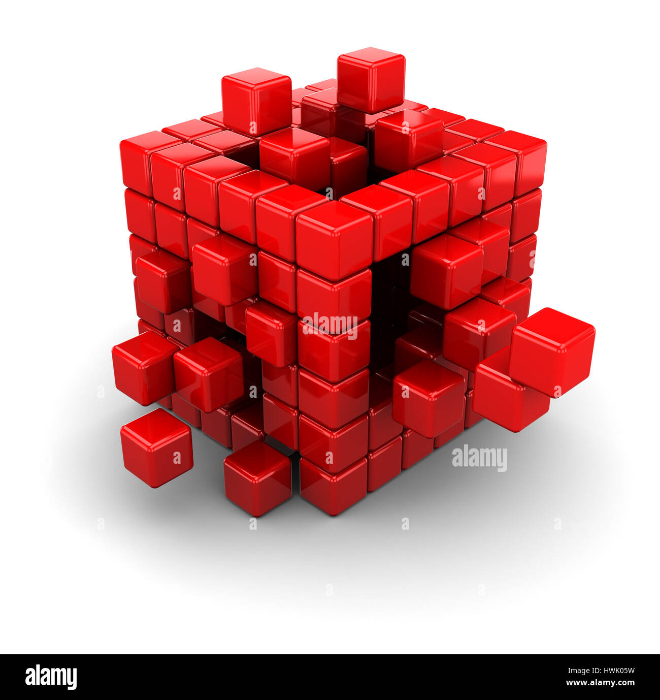 abstract 3d illustration of red cubes, assembling concept Stock Photo ...