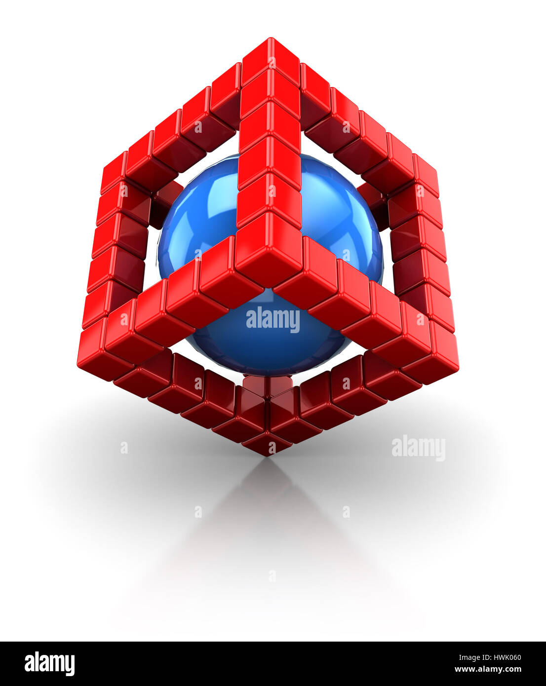 abstract 3d illustration of structure built with blocks and sphere ...