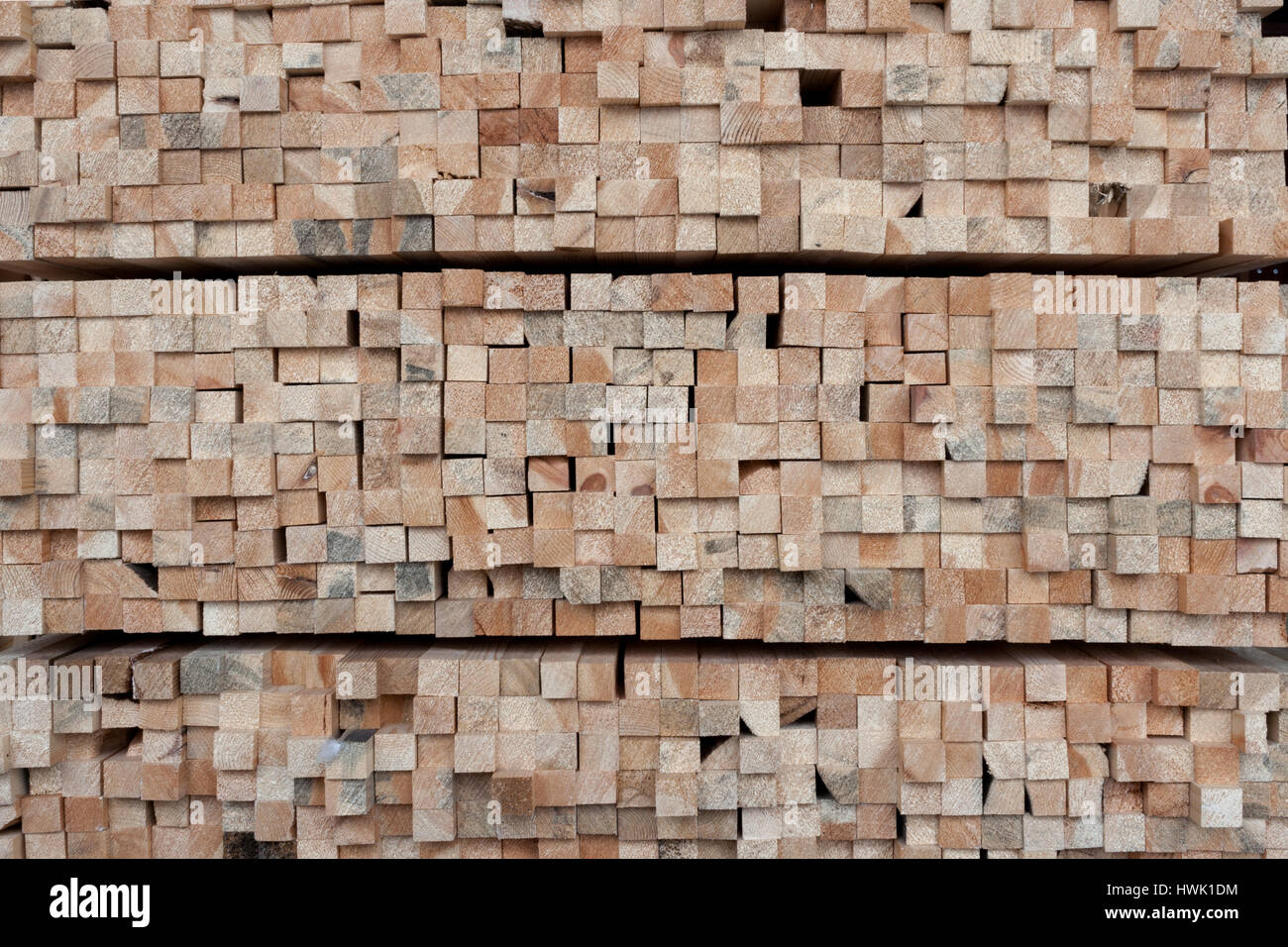 A lot of ends of square section wooden pine bars as background Stock ...