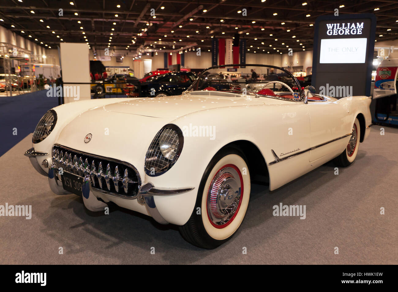 Three-quarter view of an early, first generation Chevrolet Corvette on ...