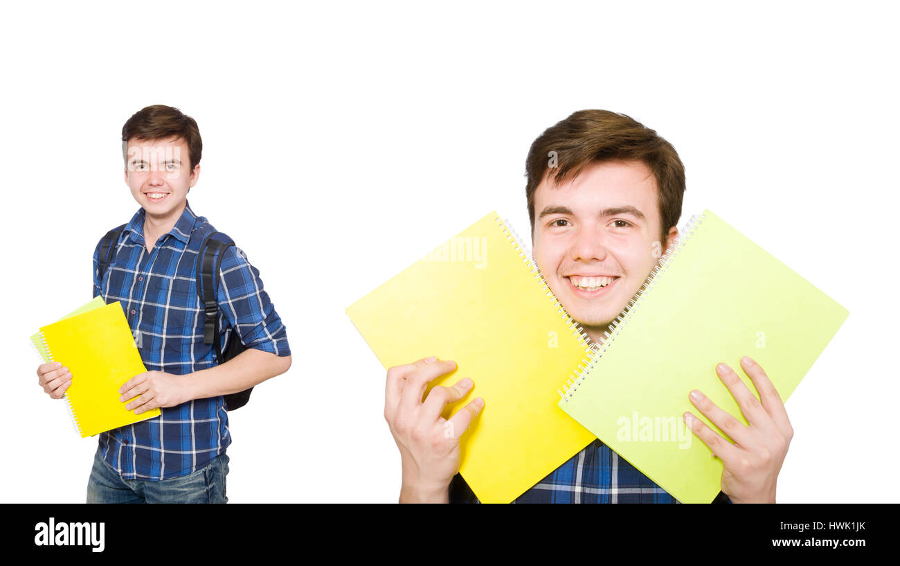 Young student with book on white Stock Photo - Alamy
