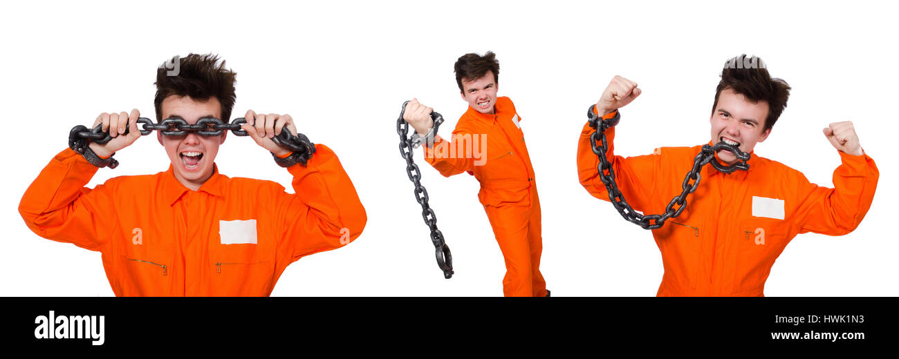 Young inmate with chains isolated on the white Stock Photo - Alamy