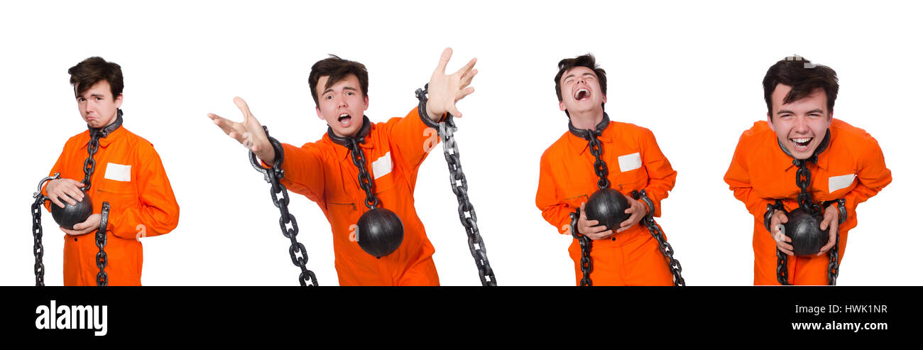 Young inmate with chains isolated on the white Stock Photo - Alamy