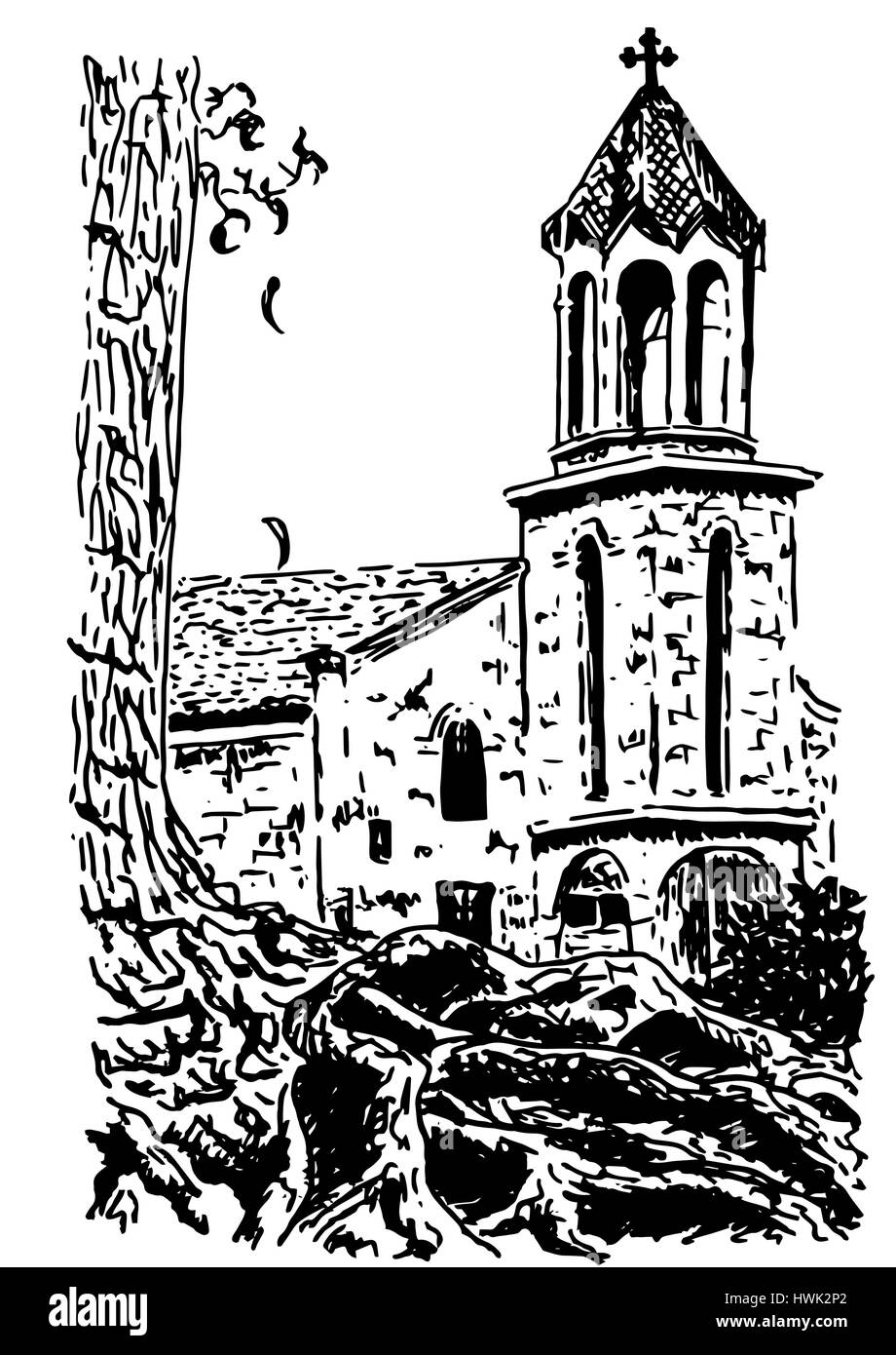 old european Church, Vector hand drawn ink sketch Stock Vector Image ...