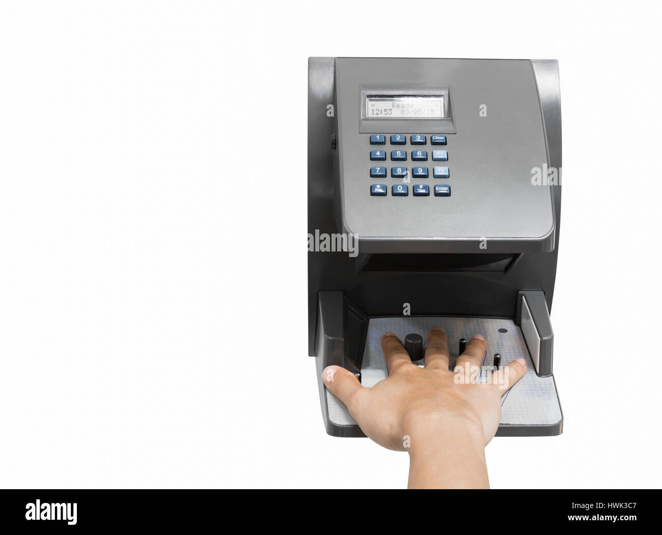Scanning of hand for access in security system, isolated on white ...