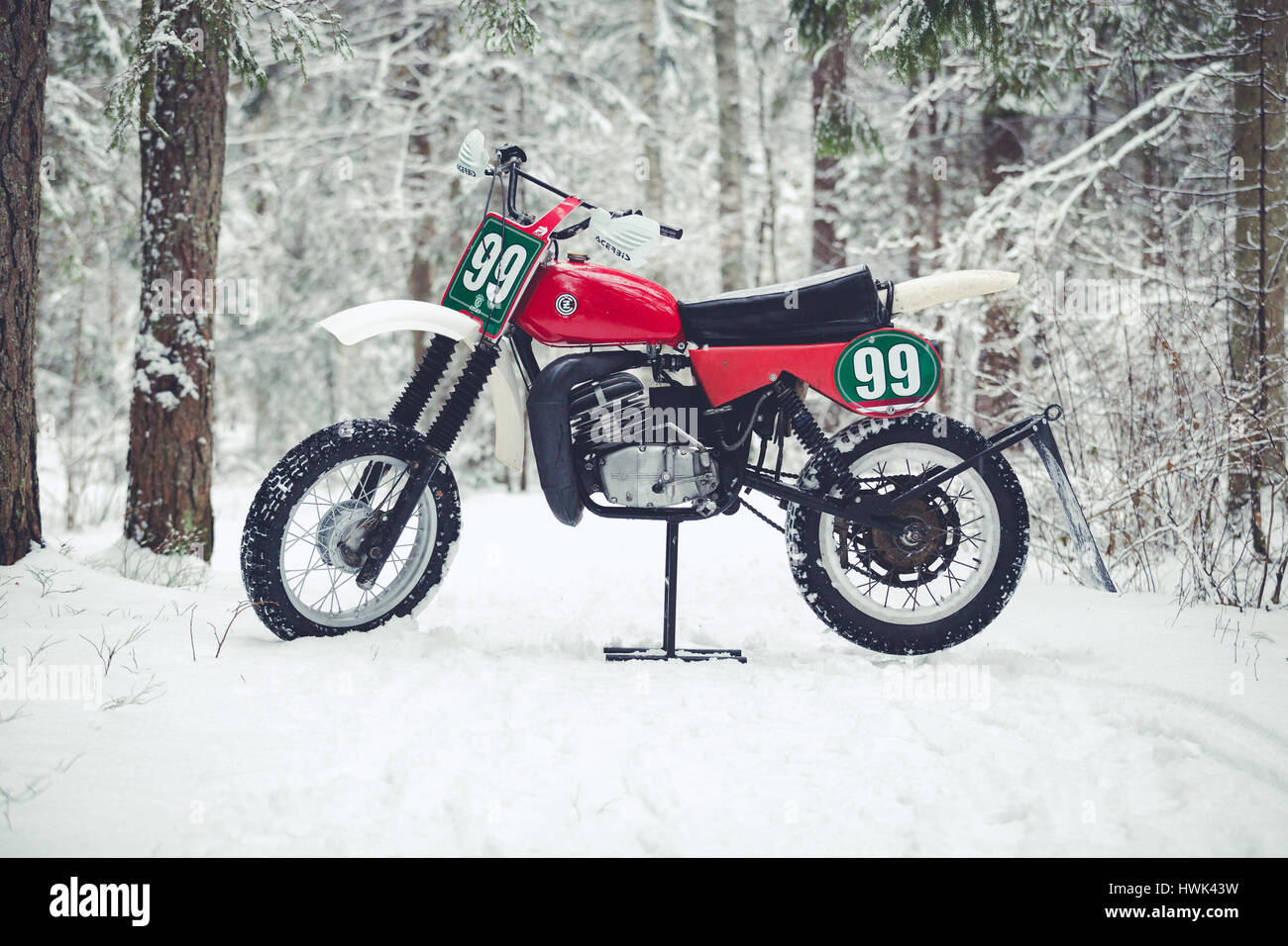 Old sports motorcycle in winter Stock Photo - Alamy