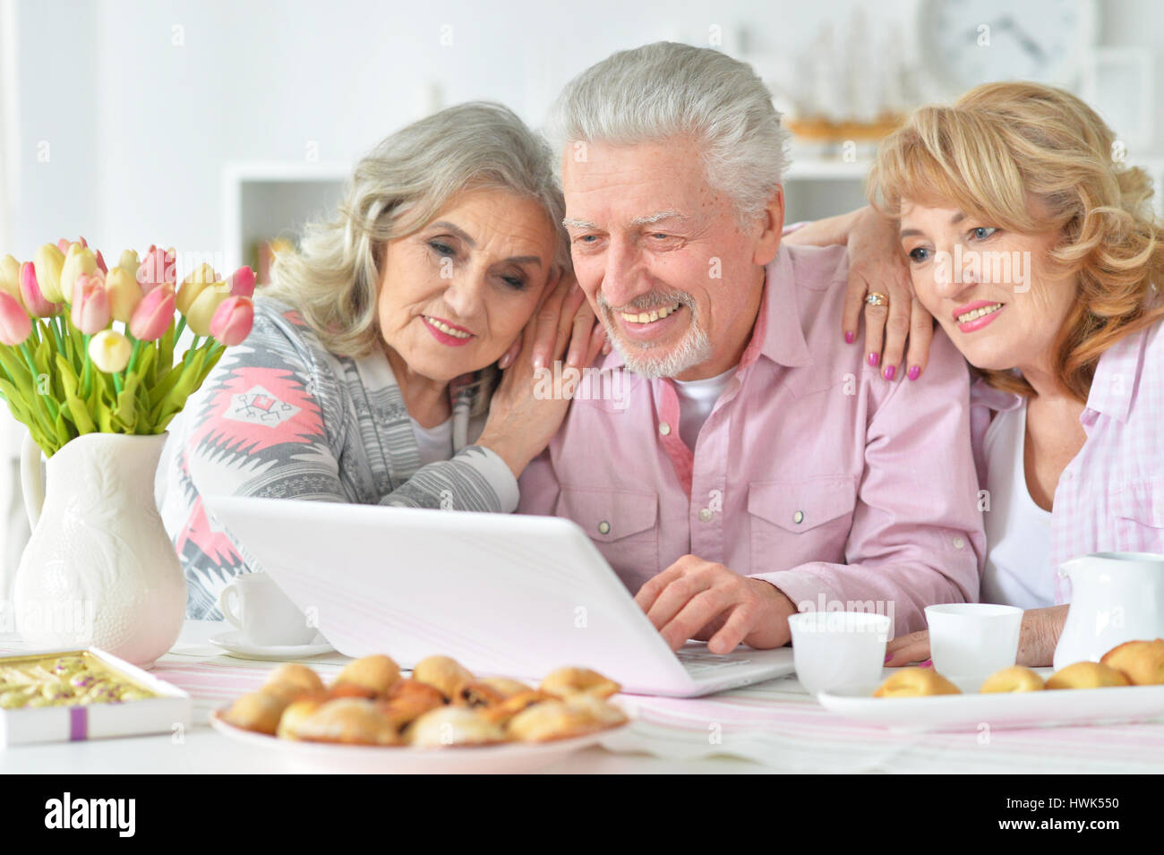 Portrait of an elderly people using a laptop Stock Photo - Alamy