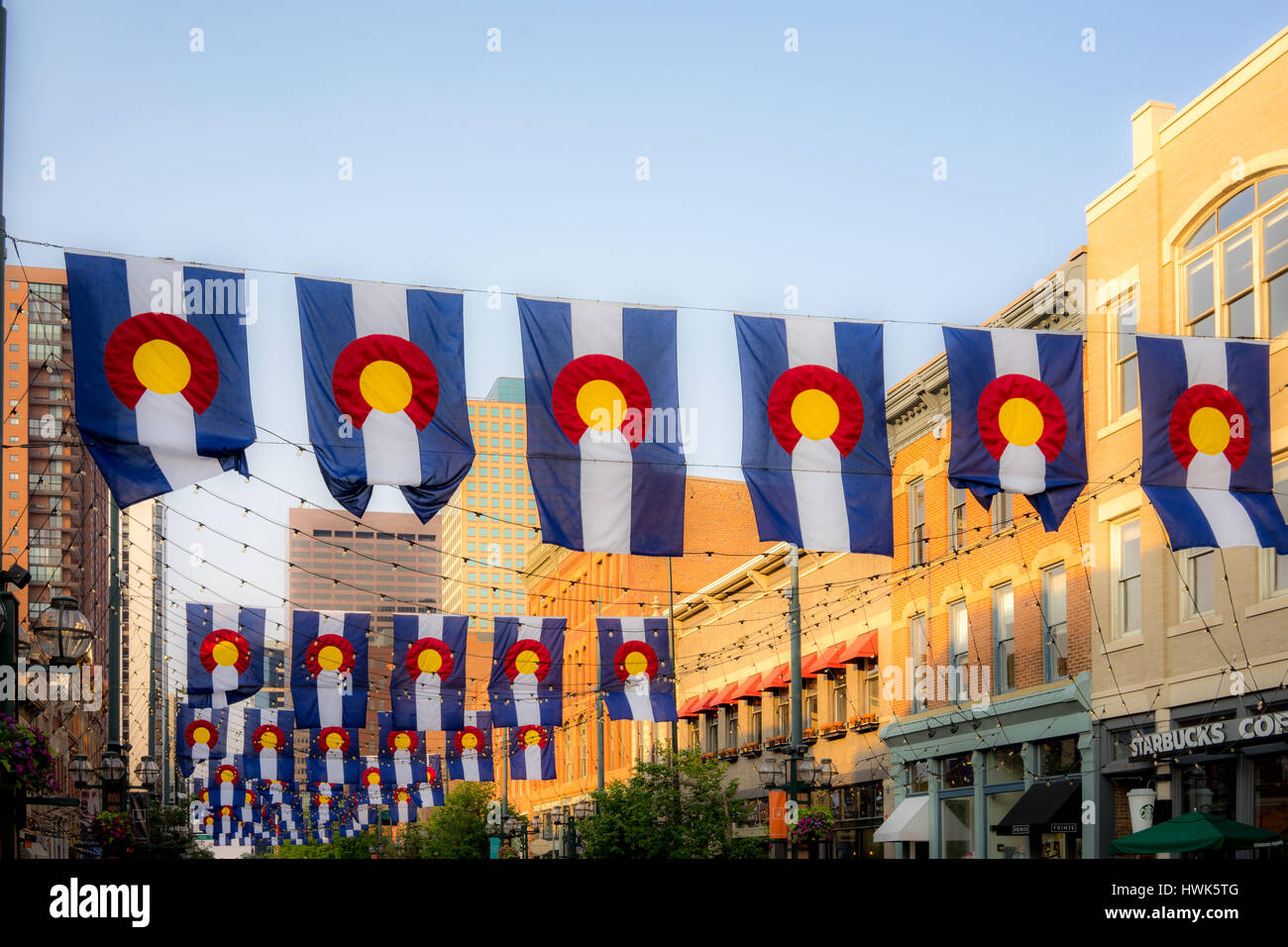 Denver street with Colorado flags Stock Photo - Alamy
