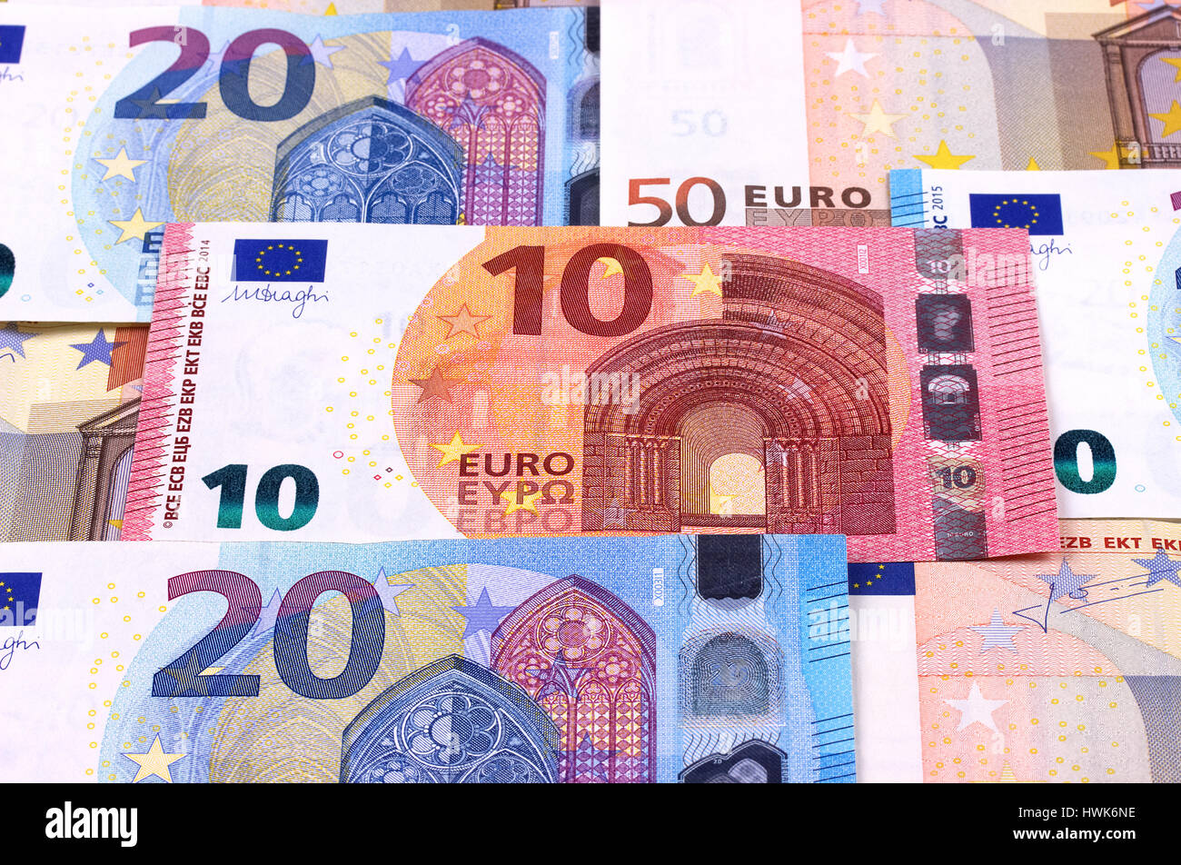 Euro Money Banknotes Different denominations abstract background Stock ...
