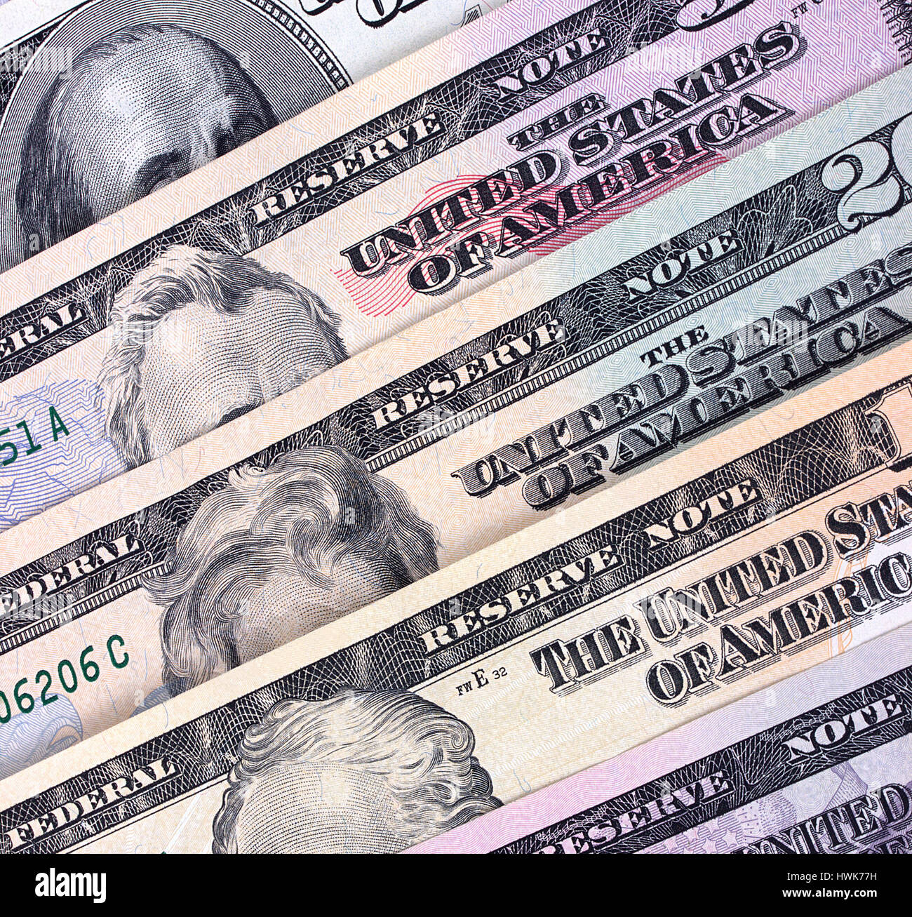 American dollar bills of different denominations abstract background ...