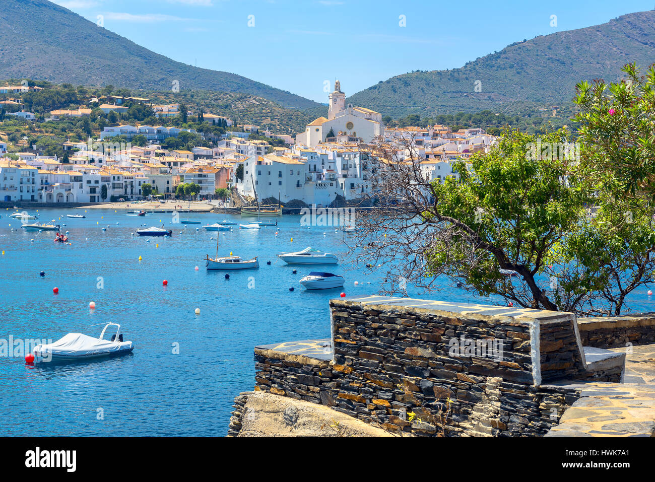 View of Cadaques village on Mediterranean seaside, Costa Brava ...