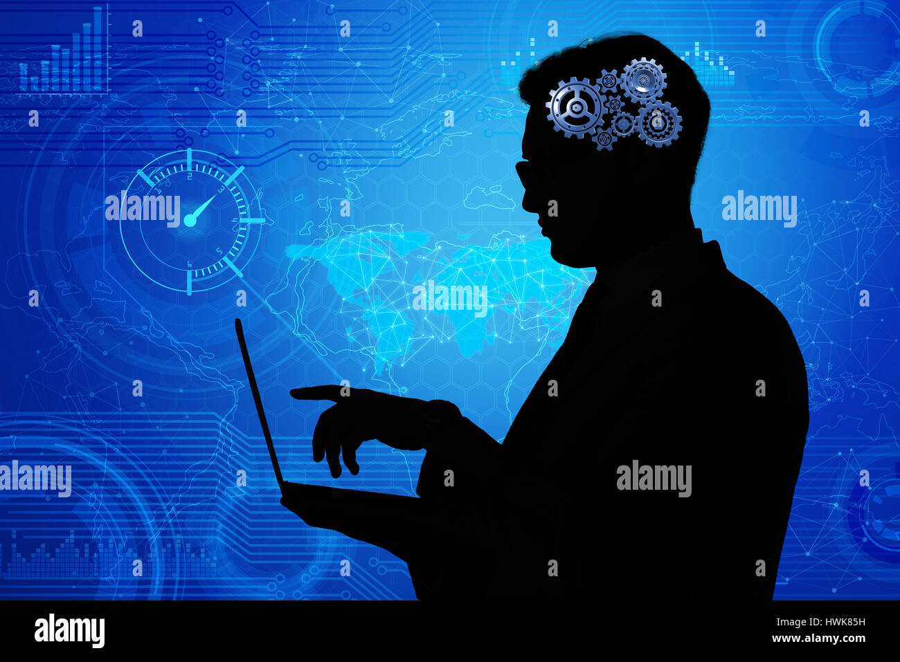 Artificial intelligence concept with man and laptop Stock Photo - Alamy