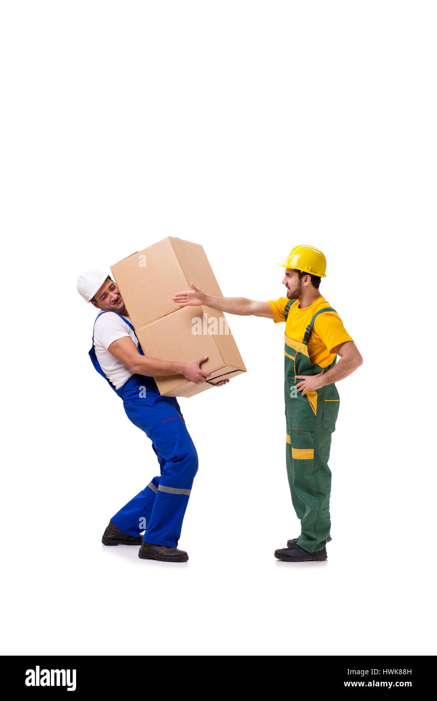 Two workers isolated on the white background Stock Photo - Alamy