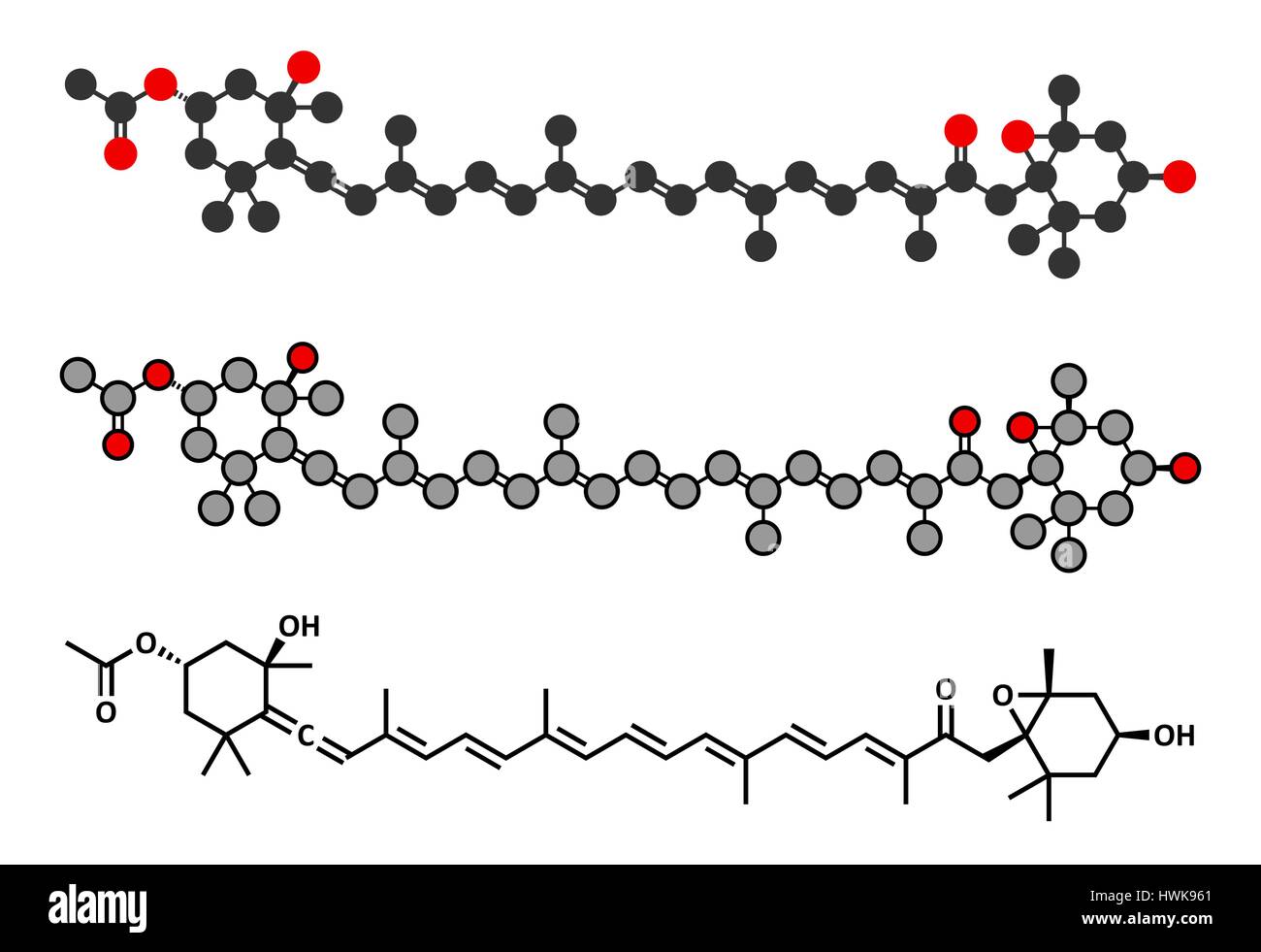 Fucoxanthin brown algae pigment molecule. Stylized 2D renderings and ...