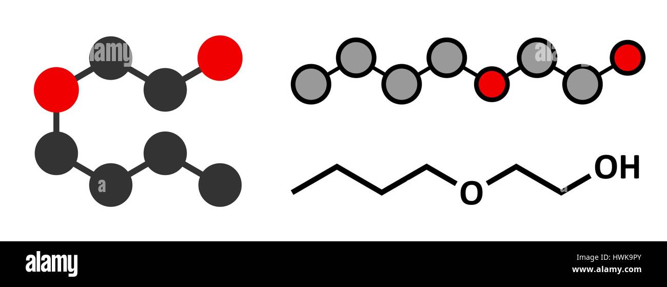 2-butoxyethanol molecule. Stylized 2D renderings and conventional ...