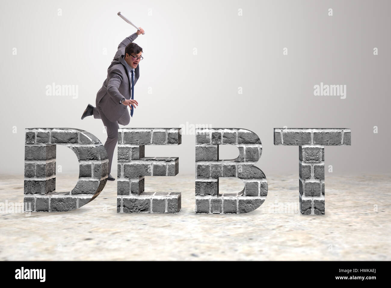Angry man with baseball bat debt burden Stock Photo - Alamy