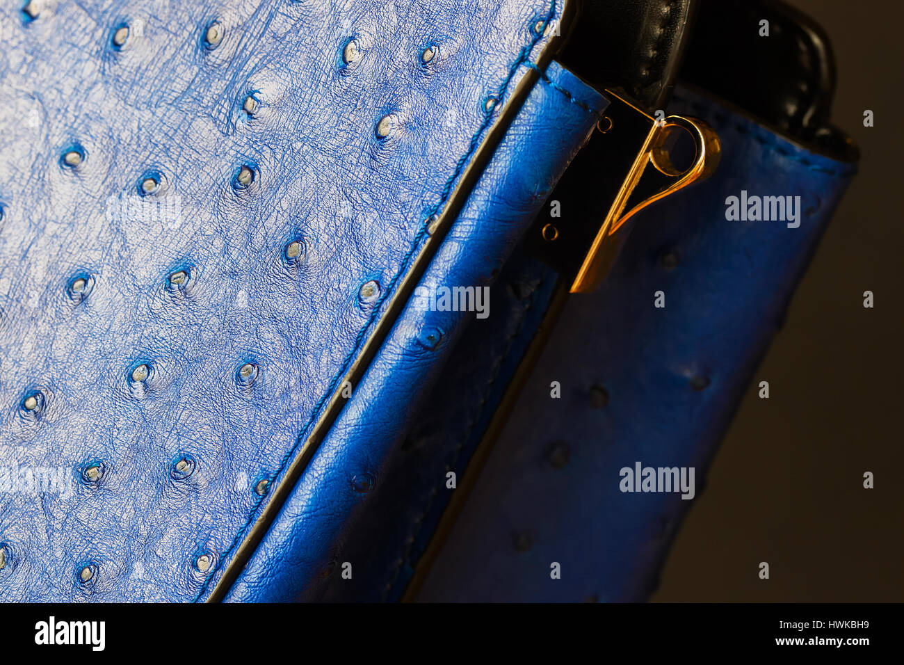 Close-up texture of fashion blue color handbag from genuine leather ...