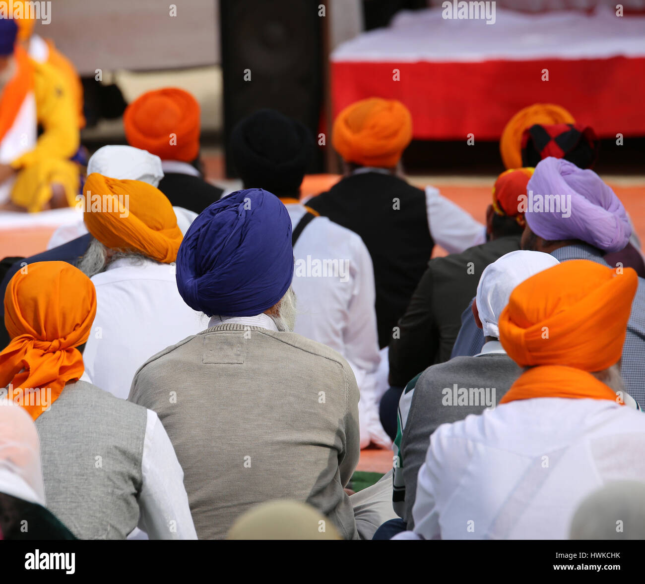 People Sikh with a turban on his head during the festival in the city ...