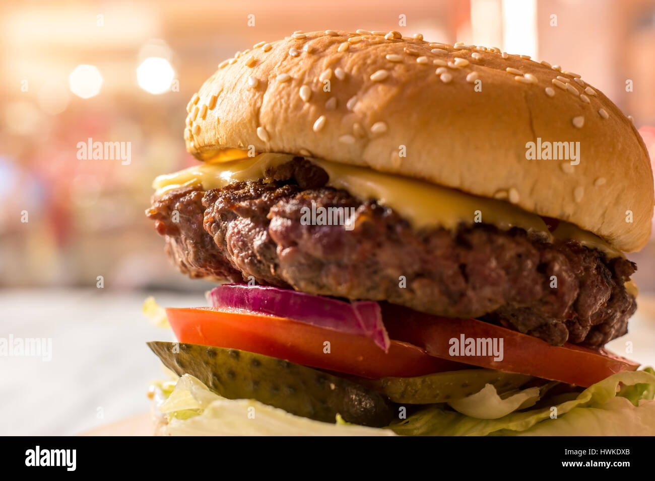Beef burger with sesame seeds Stock Photo - Alamy