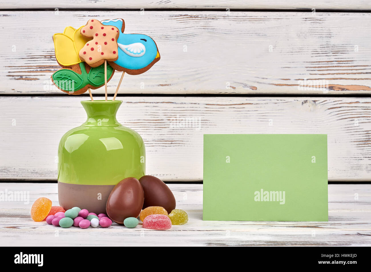 Easter sweets, blank greeting card Stock Photo - Alamy