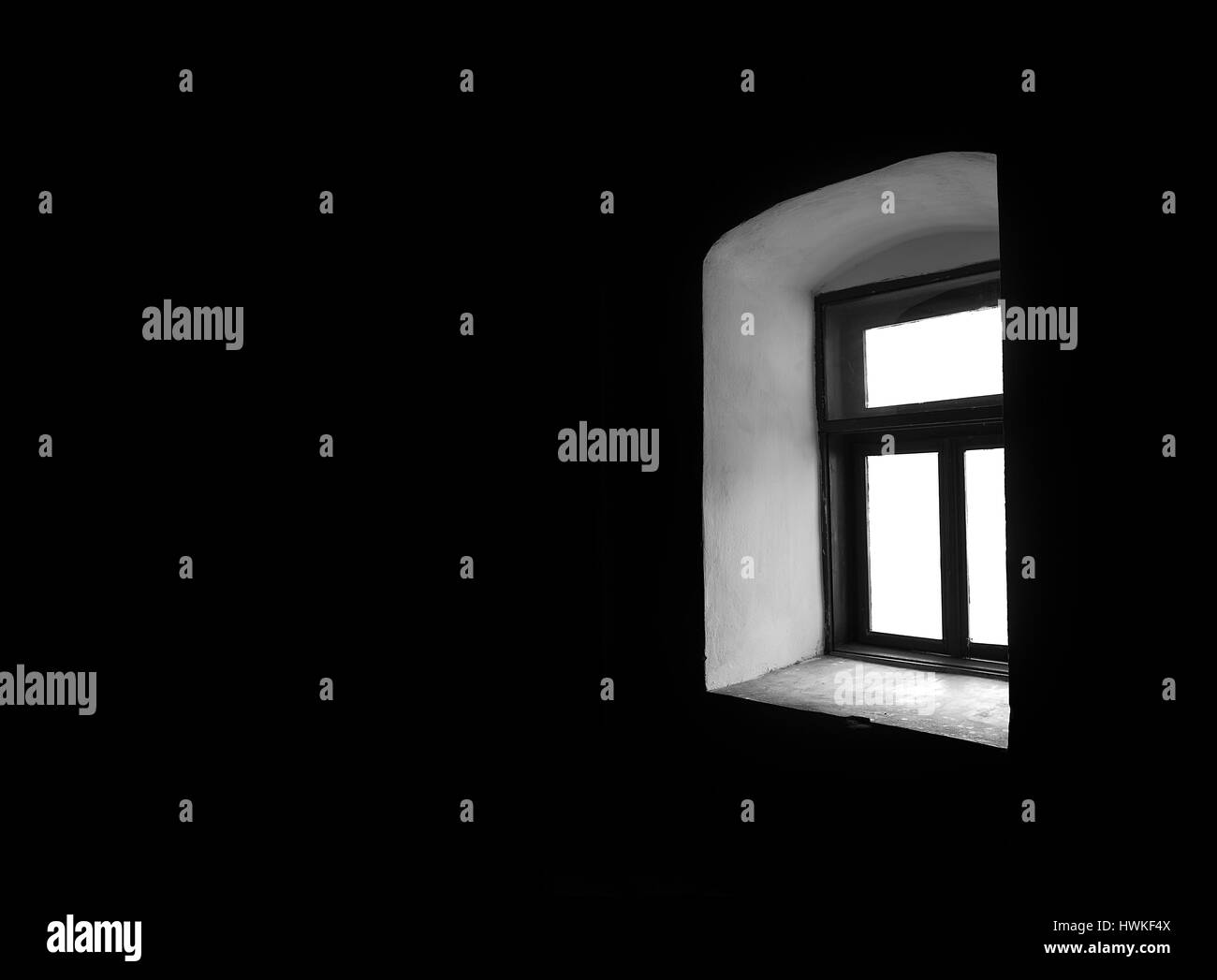 Vintage window in the dark old room Stock Photo - Alamy