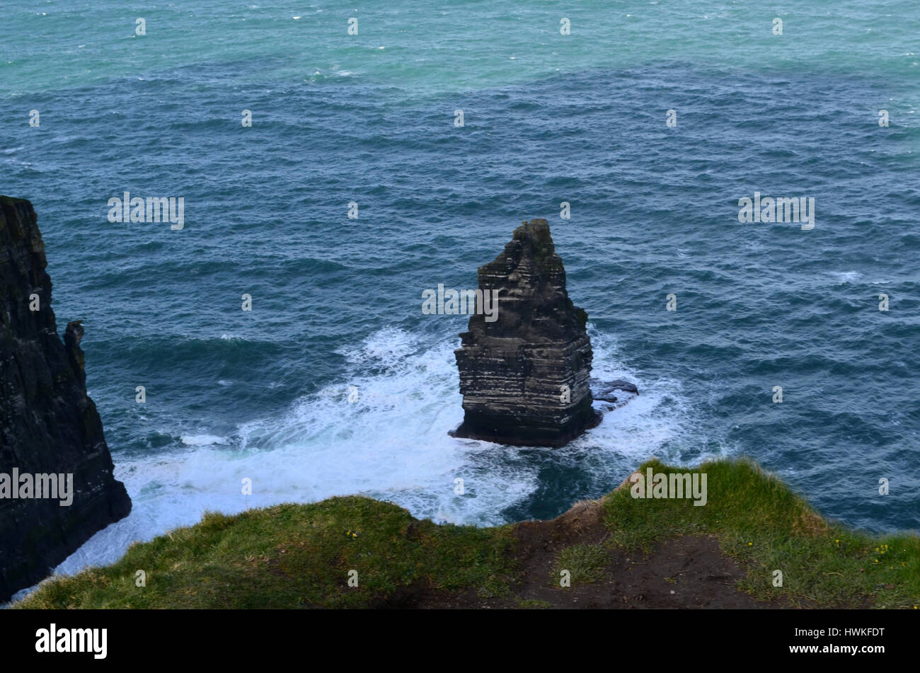 Beautiful look down at the Cliff's of Moher's Needle rock formation in ...