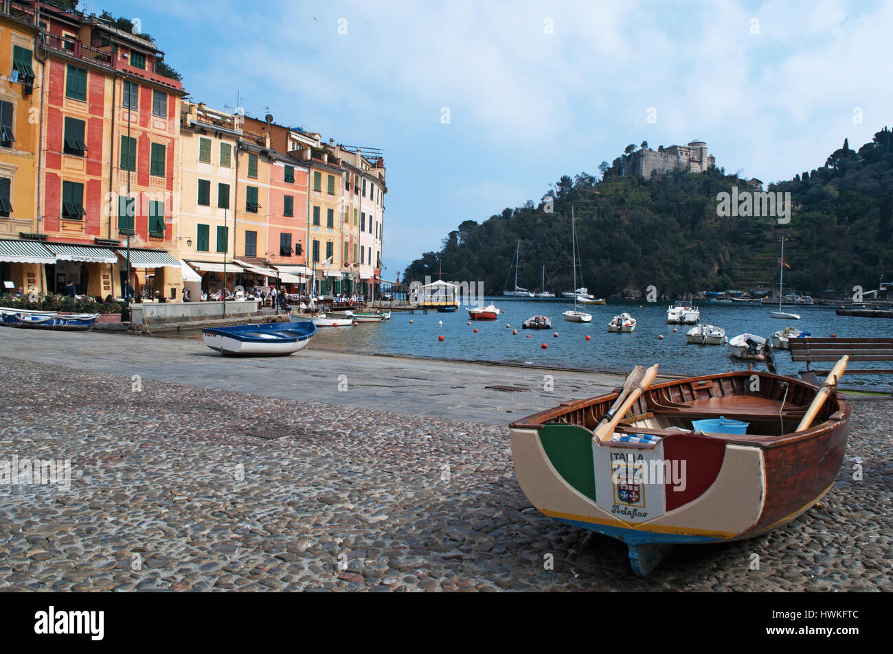 Fishing boat with italian flag colors in Piazzetta, the little square ...