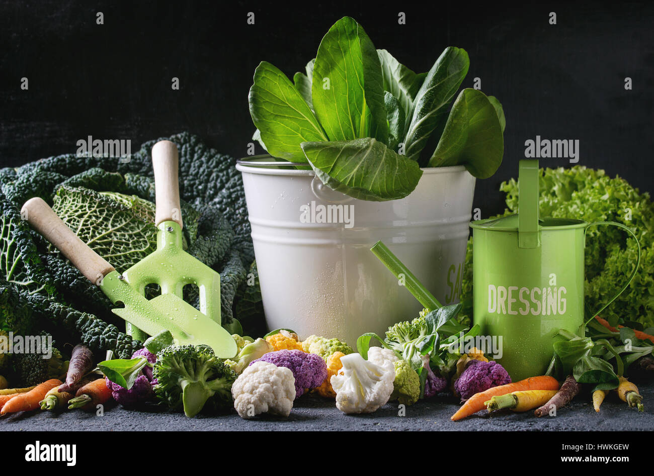 Green salads, cabbage, colorful veggies Stock Photo - Alamy