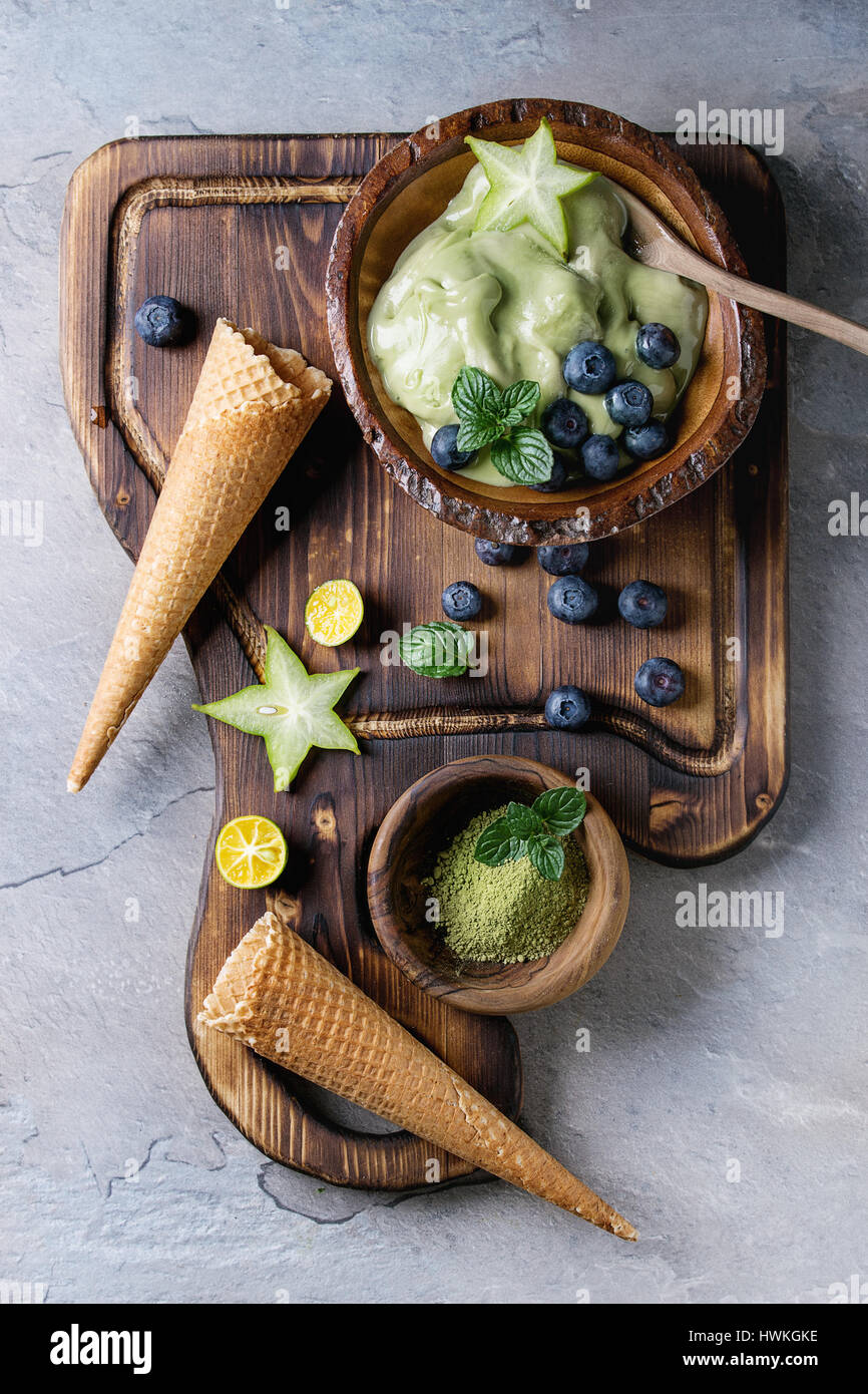 Green tea soft elastic ice cream Stock Photo - Alamy