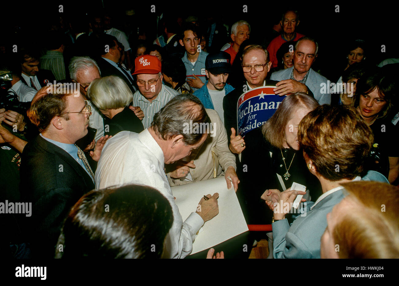 Republican Presidential candidate Pat Buchanan works an outside rope ...
