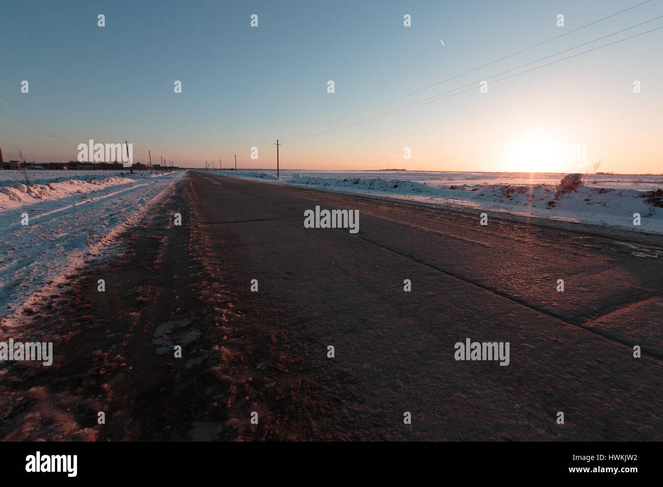 Russian road in the winter season Stock Photo - Alamy