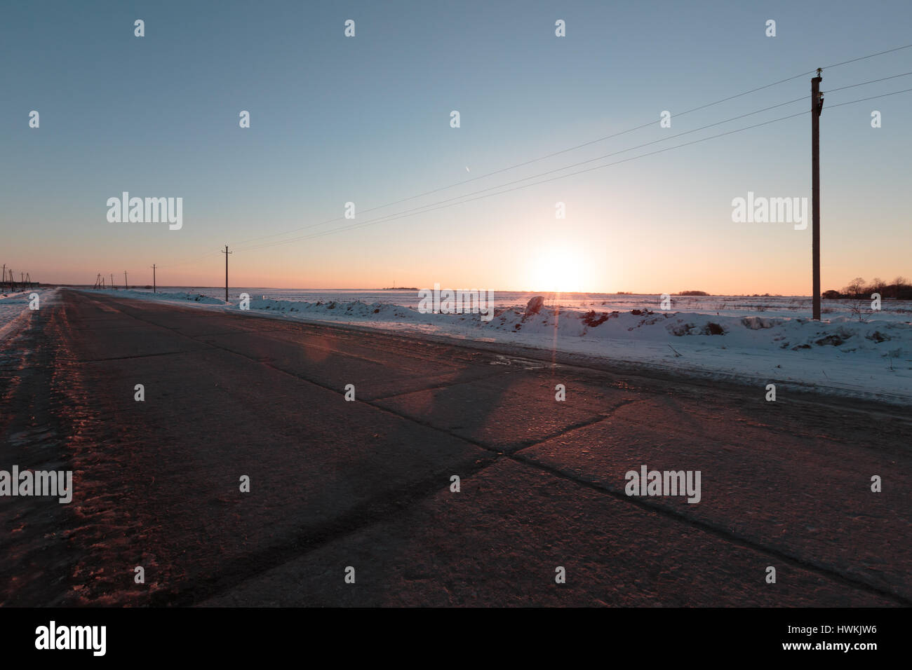Russian road in the winter season Stock Photo - Alamy