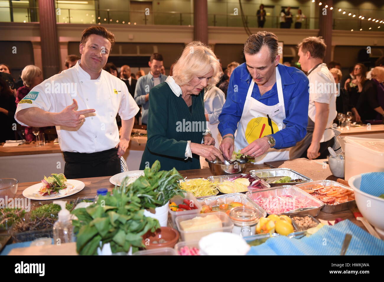 Jamie Oliver (left), the Duchess of Cornwall and Peter Harding of ...